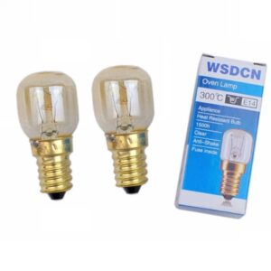 2 pack, fulfilled by amazon, wsdcn e14 t22 15w 120v 120 volt (110v~130v) oven light bulb oven lamp heat resistant bulb 300'c