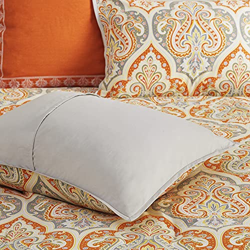 Madison Park Nisha Sateen Cotton Comforter Set, Breathable, Soft Cover, Trendy, All Season Down Alternative Cozy Bedding with Matching Shams, Full/Queen, Orange 7 Piece