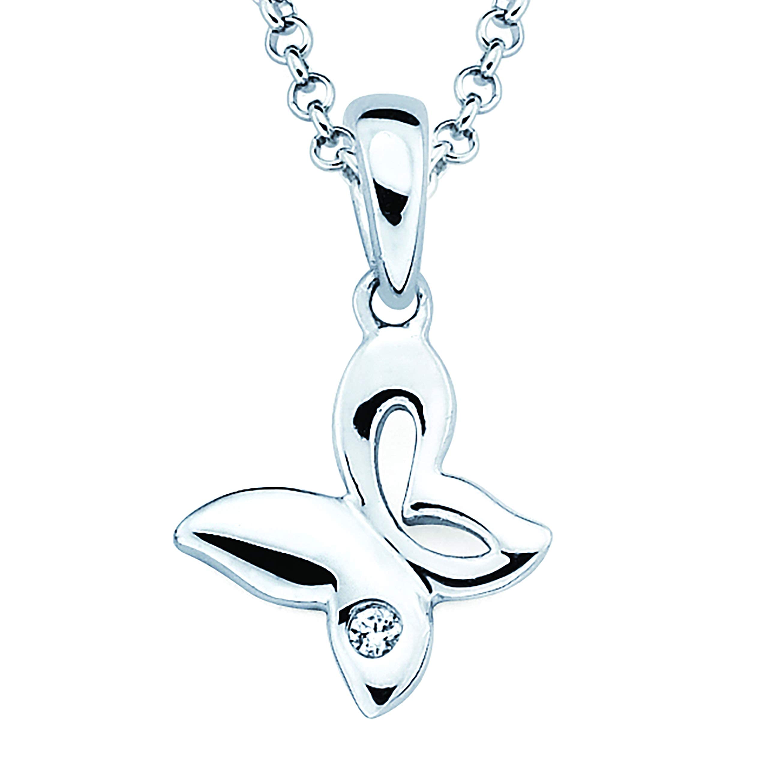 Little Diva Diamonds .925 Sterling Silver Diamond Accent Pendant Necklace (Side Butterfly) (I Color, I1 Clarity)