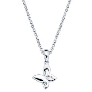 Little Diva Diamonds .925 Sterling Silver Diamond Accent Pendant Necklace (Side Butterfly) (I Color, I1 Clarity)