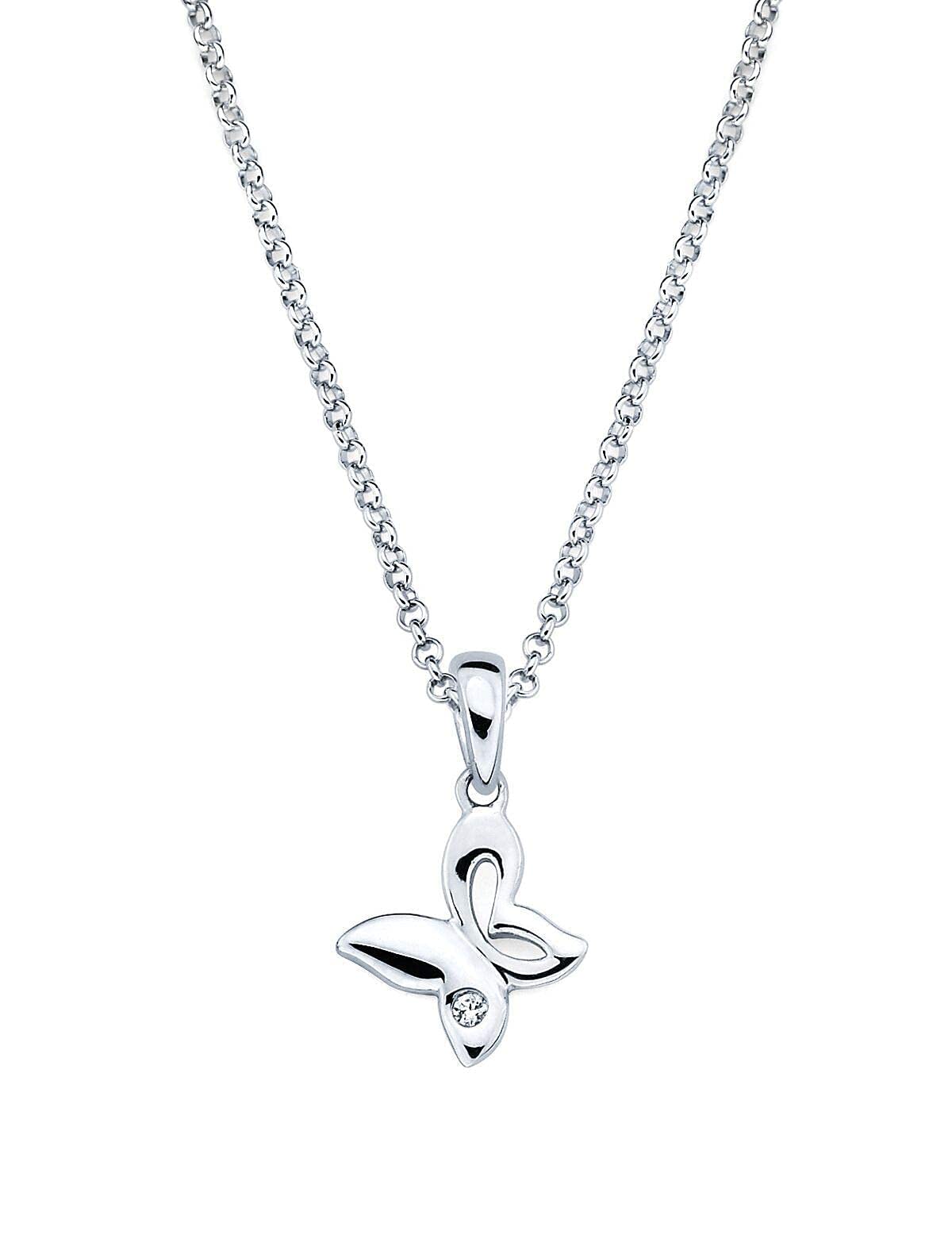 Little Diva Diamonds .925 Sterling Silver Diamond Accent Pendant Necklace (Side Butterfly) (I Color, I1 Clarity)