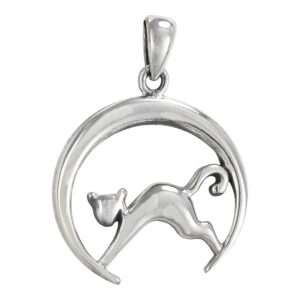 moonlight mysteries sterling silver cat and crescent moon pendant