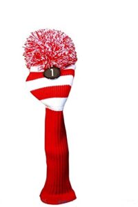 red white golf headcover new majek #1 fits 460cc os oversized long neck driver knit pom pom retro classic vintage longneck golf clubs head cover