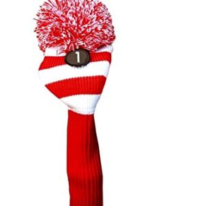 Red White Golf Headcover New MAJEK #1 Fits 460cc OS Oversized Long Neck Driver Knit Pom Pom Retro Classic Vintage Longneck Golf Clubs Head cover