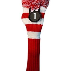 Red White Golf Headcover New MAJEK #1 Fits 460cc OS Oversized Long Neck Driver Knit Pom Pom Retro Classic Vintage Longneck Golf Clubs Head cover