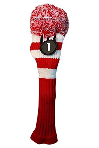 Red White Golf Headcover New MAJEK #1 Fits 460cc OS Oversized Long Neck Driver Knit Pom Pom Retro Classic Vintage Longneck Golf Clubs Head cover