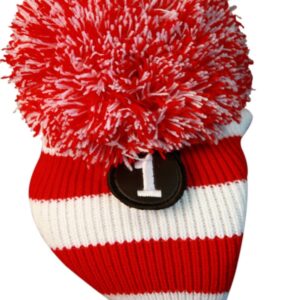 Red White Golf Headcover New MAJEK #1 Fits 460cc OS Oversized Long Neck Driver Knit Pom Pom Retro Classic Vintage Longneck Golf Clubs Head cover