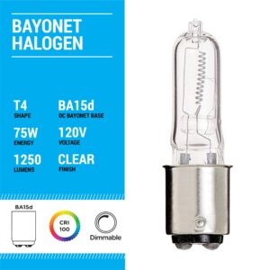 KOR (Pack of 4) Q75CL/DC - 120-Volt - Halogen JD Type T4 - BA15D - DC Bayonet Base - 75-Watt - Clear Light Bulbs