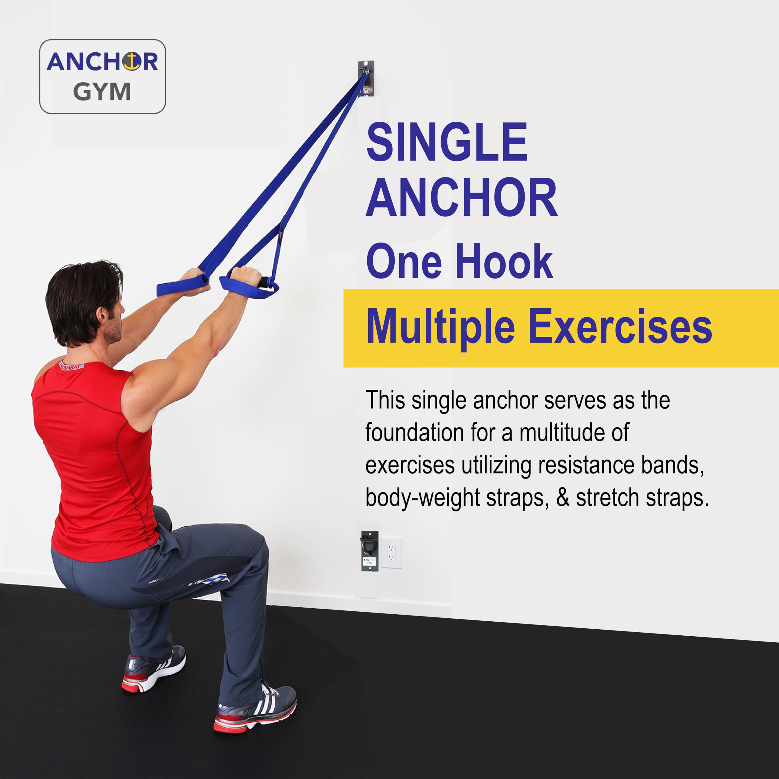 Anchor Gym H1 Workout Wall Mount, Strap Anchor, Wall & Ceiling Mounted Hook Exercise Station for Bodyweight Straps, Resistance Bands, Strength Training, Yoga, Home Gym. (Wood Screws Included)