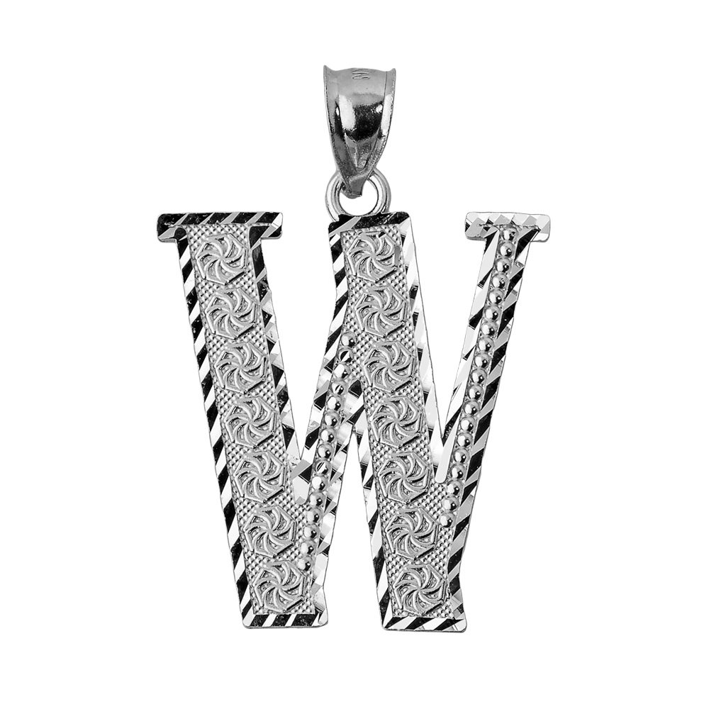 925 Sterling Silver Initial Letter W Charm Pendant, 1.25"