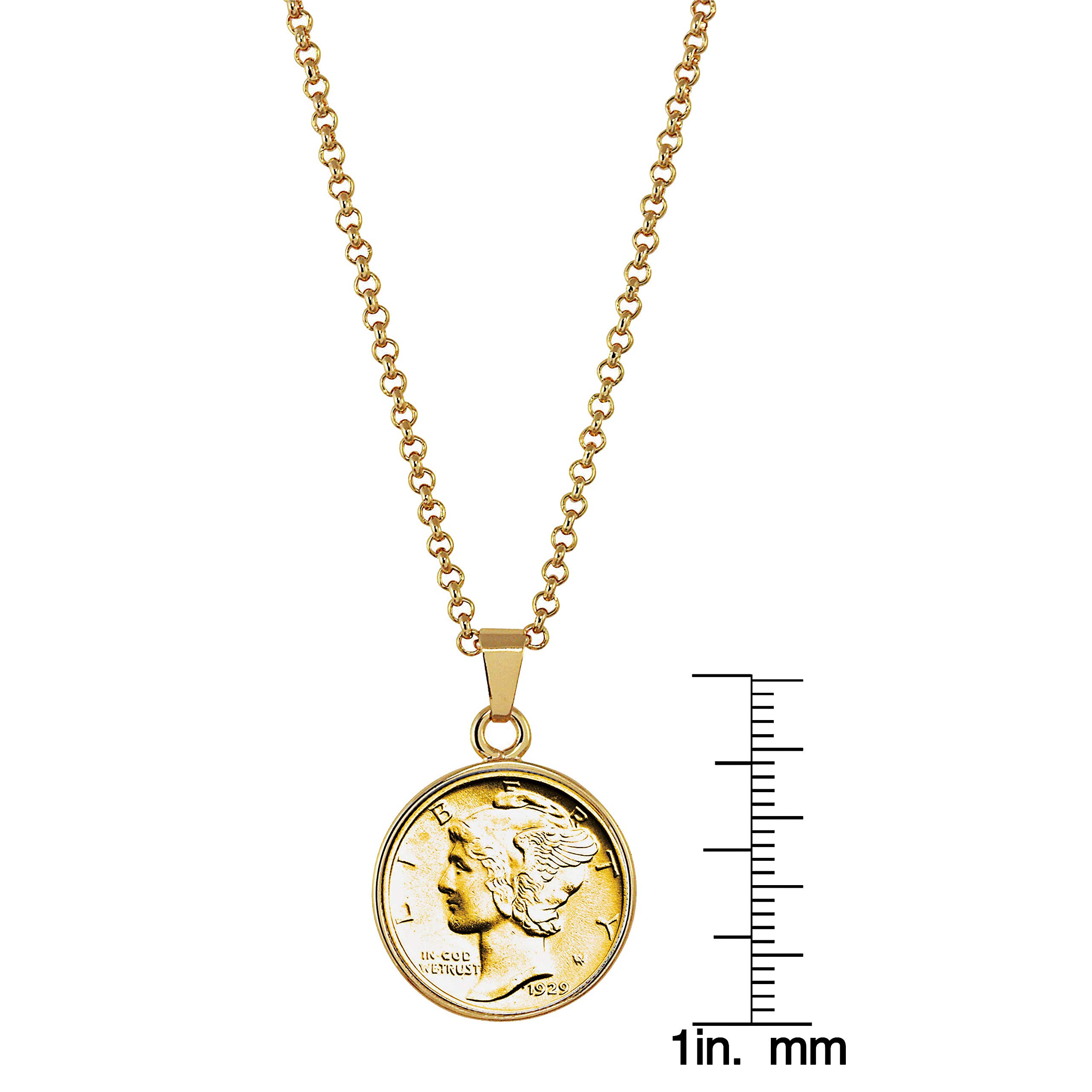 American Coin Treasures Gold-Layered Silver Mercury Dime Goldtone Coin Pendant with 18" Chain Necklace - Genuine and Elegant Keepsake Jewelry for Women | White Luxury Gift Box Included