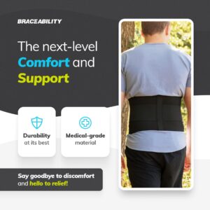 BraceAbility Plus Size Low Back Brace - Compression Lower Back Support Belt for Sciatica, Heavy Lifting at Work, Herniated Disc, Workouts, Sleeping, Lumbar Support, Back Pain in Women and Men (2XL)