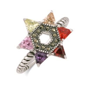 JanKuo Jewelry Rhodium Plated Multicolor Cubic Zirconia Jewish Star of David Twisted Rope Ring (7)