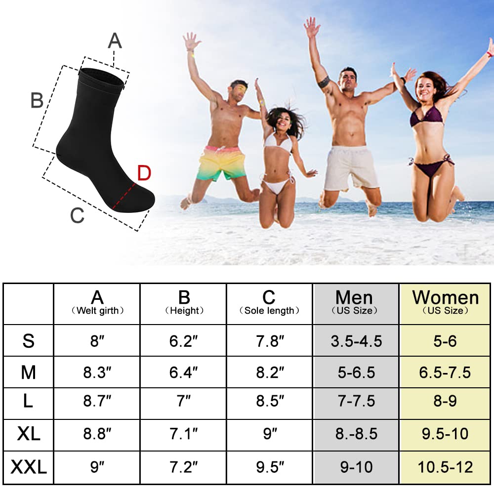 RTDEP 3MM Neoprene Socks Diving Socks Water Resistant Scuba Snorkeling Water Socks For Beach Swim Boarding (Black, S)