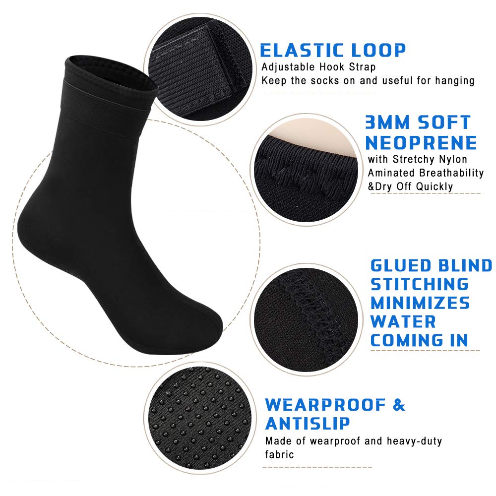 RTDEP 3MM Neoprene Socks Diving Socks Water Resistant Scuba Snorkeling Water Socks For Beach Swim Boarding (Black, S)