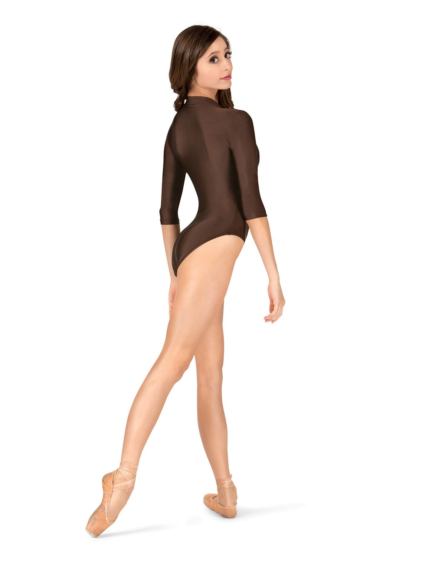 Natalie Dancewear Womens 3/4 Sleeve Zip Front Leotard Black S N8733