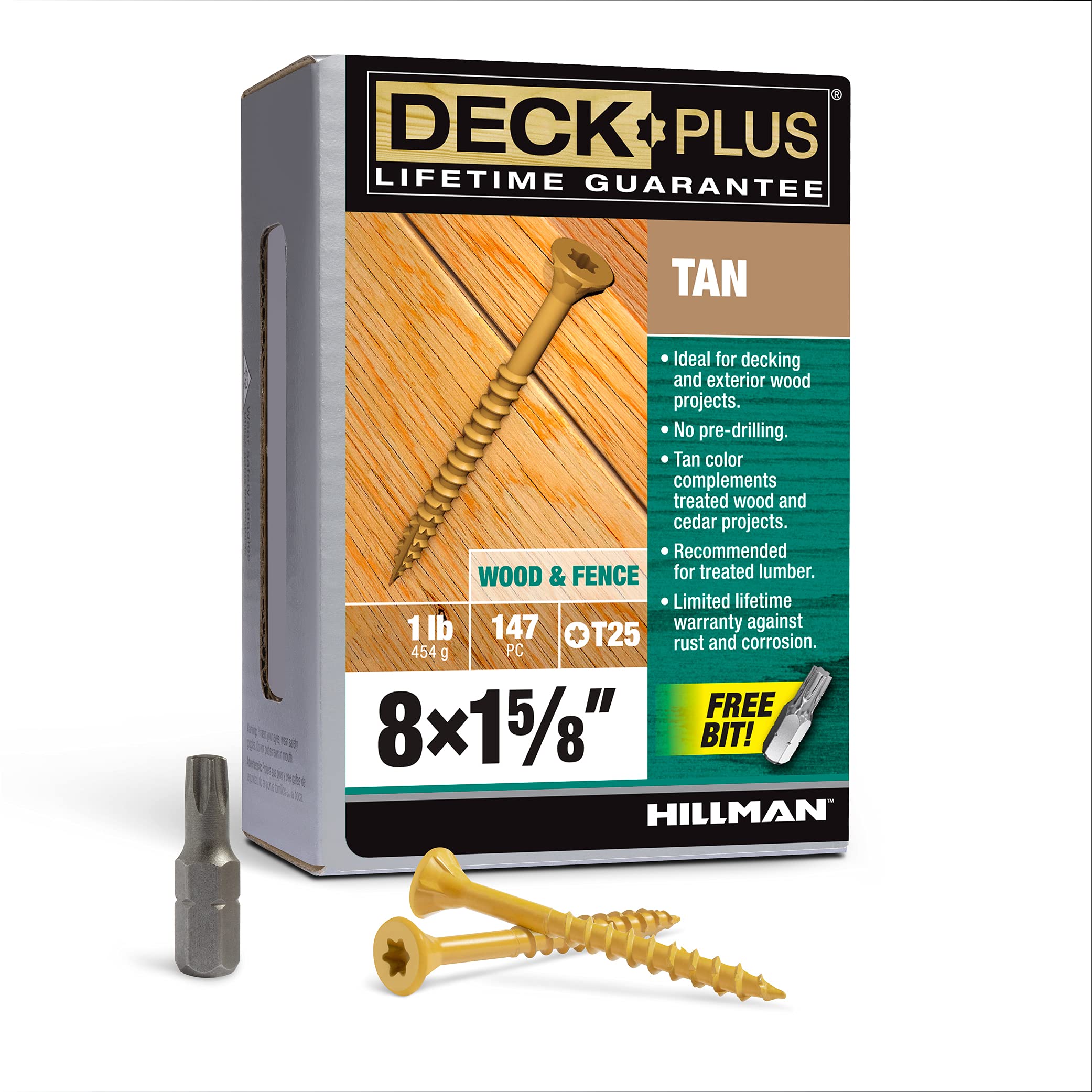 Deck Plus 48411 Wood Screws #8 x 1-5/8", Tan, 1lb Box