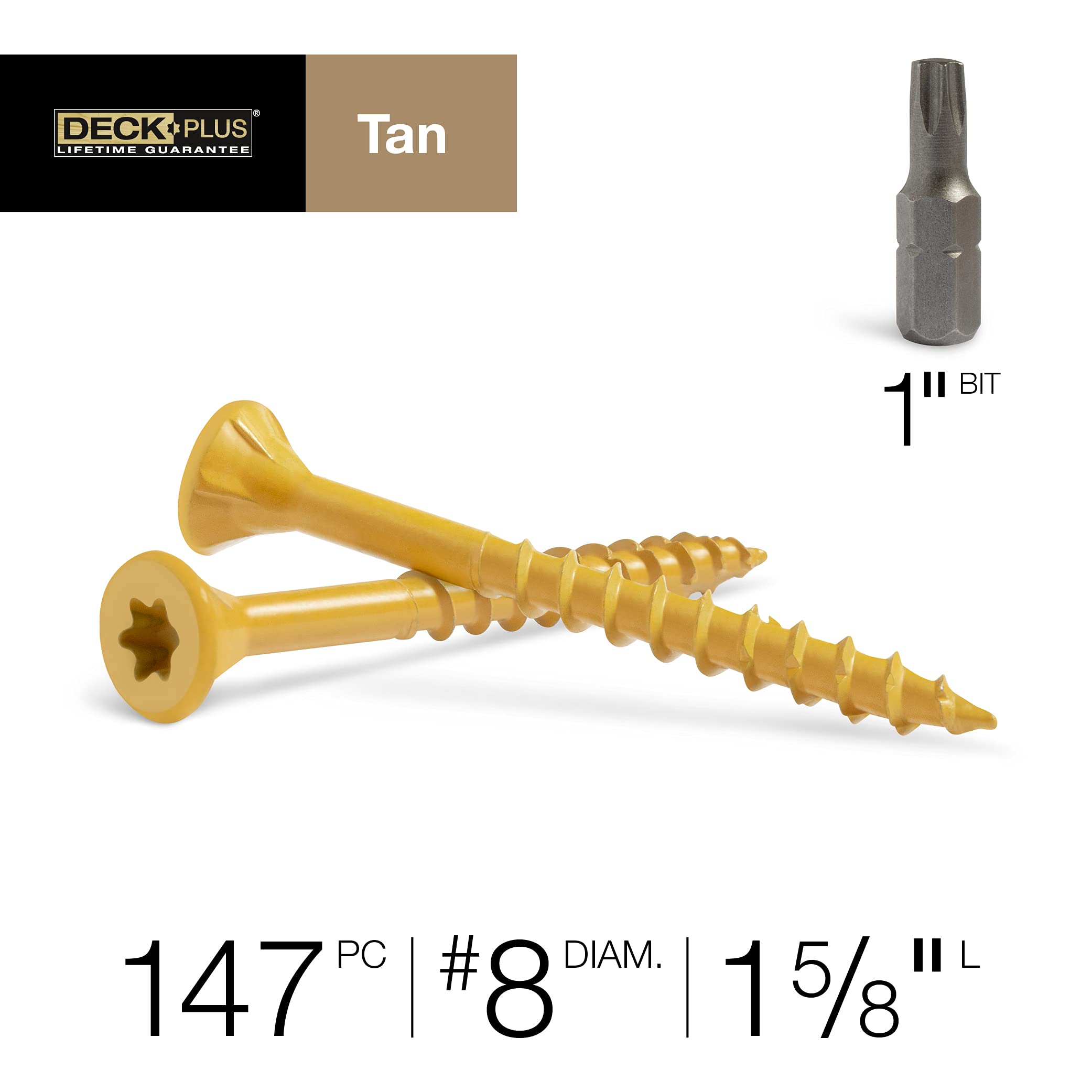 Deck Plus 48411 Wood Screws #8 x 1-5/8", Tan, 1lb Box