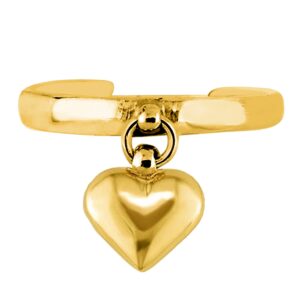 jewelry affairs 14k yellow gold dangle heart cuff style adjustable toe ring