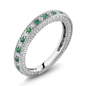 gem stone king 925 sterling silver green simulated emerald and white created sapphire ring | anniversary wedding band ring for women | 0.48 cttw | available in size 5, 6, 7, 8, 9