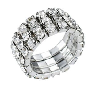 wtz - new sparkling 3 row rhinestone stretch ring