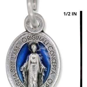 Caritas et Fides Pack of 10 - Mini Miraculous Medal Pendant for Charm Bracelet or Necklace, 1/2" Silver and Blue, Small - Made in Italy