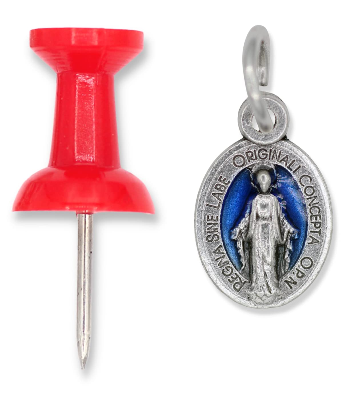 Caritas et Fides Pack of 10 - Mini Miraculous Medal Pendant for Charm Bracelet or Necklace, 1/2" Silver and Blue, Small - Made in Italy