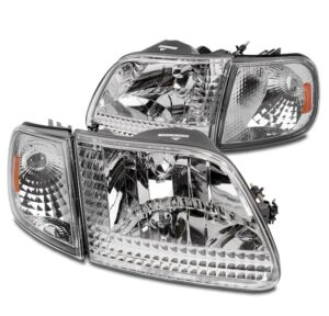 zmautoparts replacement headlights with corner signal lamps chrome/amber for 1997-2003 ford f-150/1997-2002 expedition