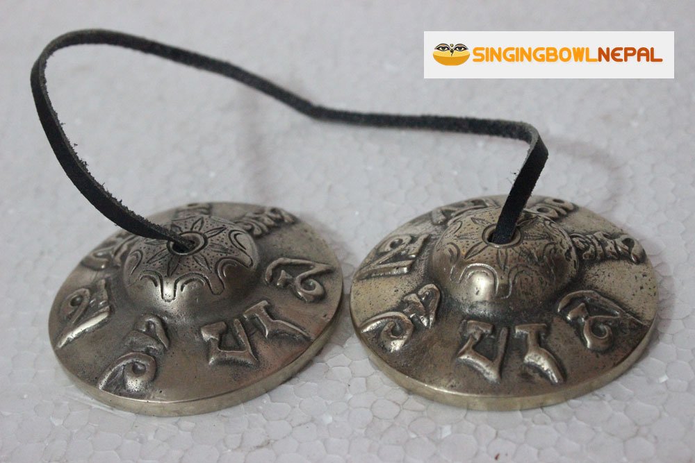 Tibetan Tingsha Meditation Bell - Om Mani Padme Hum Beautifully Embossed on the Surfaces - Hand Tuned & Crafted in Nepal