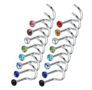 rbenxia 20g 316l nose studs rings 2.2mm rhinestone stainless steel nose body piercing rings 20 pcs random color for unisex