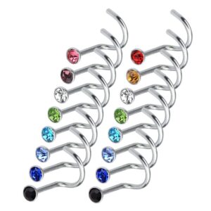 Rbenxia 20G 316L Nose Studs Rings 2.2MM Rhinestone Stainless Steel Nose Body Piercing Rings 20 Pcs Random Color for Unisex