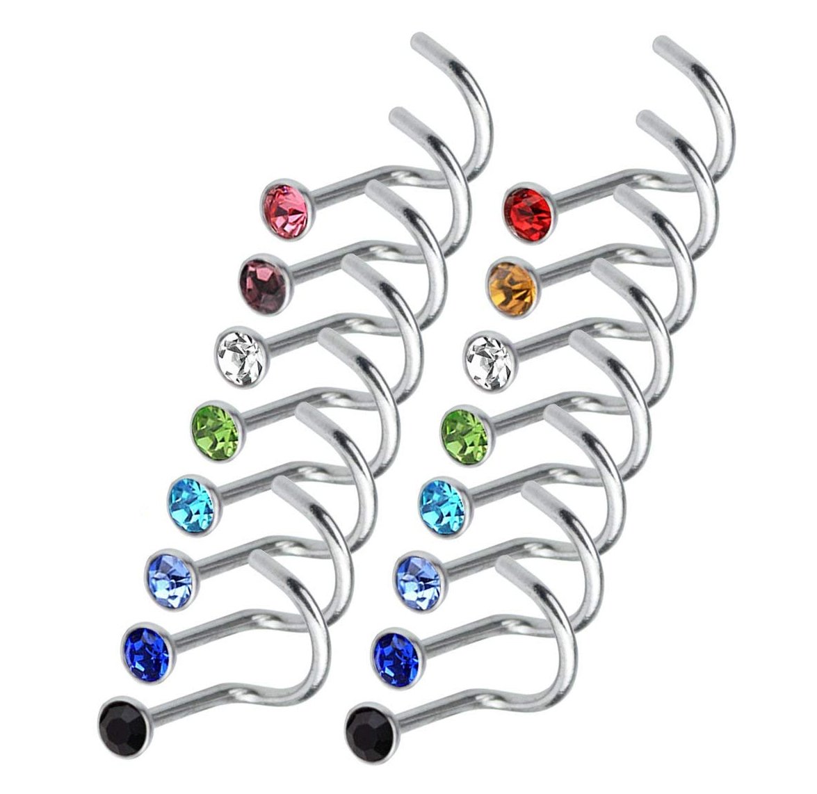 Rbenxia 20G 316L Nose Studs Rings 2.2MM Rhinestone Stainless Steel Nose Body Piercing Rings 20 Pcs Random Color for Unisex