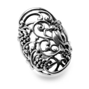 silvershake 31mm 925 sterling silver bird in a tree filigree ring size 8