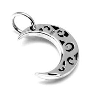 Silvershake 925 Sterling Silver Waning Crescent Moon Filigree Pendant with 1mm 18 Inch Venetian Box Chain Necklace