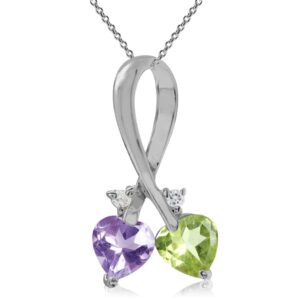 silvershake natural peridot amethyst and topaz 925 sterling silver twin heart pendant with 18 inch chain necklace