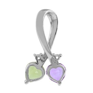 Silvershake Natural Peridot Amethyst and Topaz 925 Sterling Silver Twin Heart Pendant with 18 Inch Chain Necklace