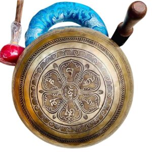 Singing Bowl Nepal -12 Inches Master Healing"Buddha Shakti Carved Tibetan Singing Bowl,Meditation Bowl, Tibetan Bowls, Free Singing Bowl Silk Cushion, Striker and Drum Stick