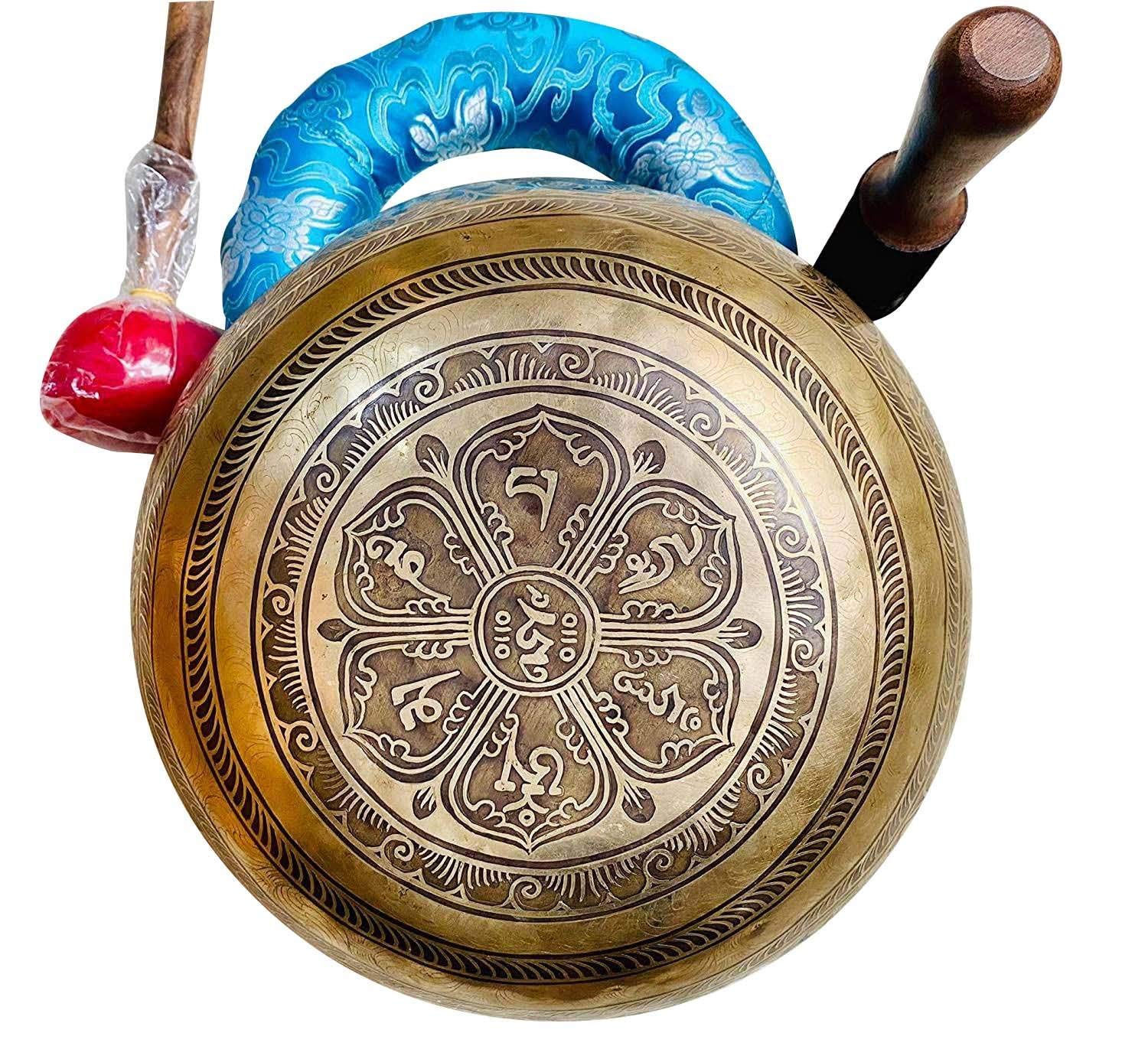 Singing Bowl Nepal -12 Inches Master Healing"Buddha Shakti Carved Tibetan Singing Bowl,Meditation Bowl, Tibetan Bowls, Free Singing Bowl Silk Cushion, Striker and Drum Stick