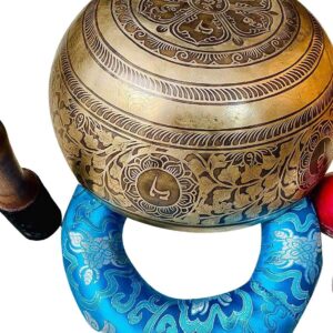 Singing Bowl Nepal -12 Inches Master Healing"Buddha Shakti Carved Tibetan Singing Bowl,Meditation Bowl, Tibetan Bowls, Free Singing Bowl Silk Cushion, Striker and Drum Stick