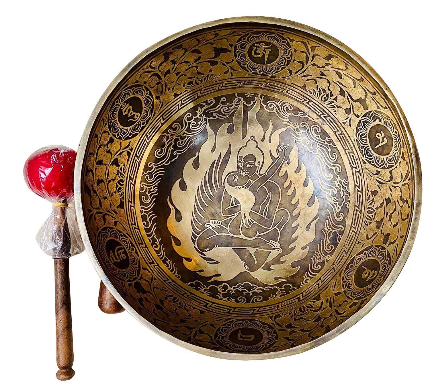 Singing Bowl Nepal -12 Inches Master Healing"Buddha Shakti Carved Tibetan Singing Bowl,Meditation Bowl, Tibetan Bowls, Free Singing Bowl Silk Cushion, Striker and Drum Stick