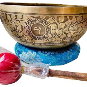 Singing Bowl Nepal -12 Inches Master Healing"Buddha Shakti Carved Tibetan Singing Bowl,Meditation Bowl, Tibetan Bowls, Free Singing Bowl Silk Cushion, Striker and Drum Stick