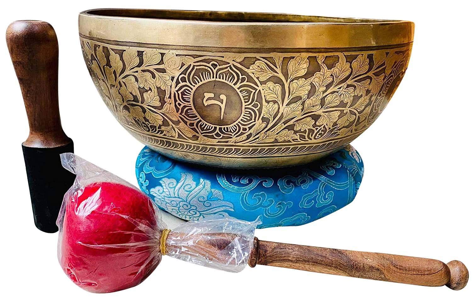 Singing Bowl Nepal -12 Inches Master Healing"Buddha Shakti Carved Tibetan Singing Bowl,Meditation Bowl, Tibetan Bowls, Free Singing Bowl Silk Cushion, Striker and Drum Stick