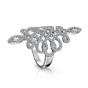 Large Pave Cubic Zirconia Romantic Art Deco Vintage Style Elegant Full Finger Armor CZ Statement Swirl Infinity Ring For Women Teen.925 Sterling Silver