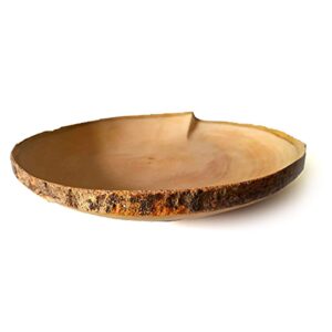 roro handcarved mango-wood creased serving plate with bark edges, 12" l x 12" w