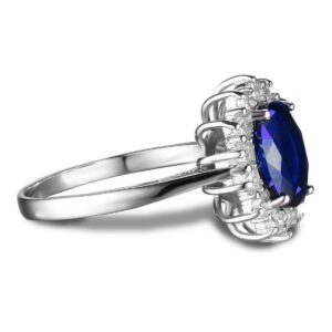 JewelryPalace Princess Diana Kate Middleton Class Gemstone Birthstone Blue Sapphire Halo Statement Engagement Rings for Women, Anniversary 14K Gold Plated 925 Sterling Silver Promise Rings for Her 6