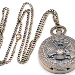 Ddjbdb Mens Pocket Watches with Fob Chain&Necklace Chain Pocket Watch Box Quartz America Department of The Army Bronze