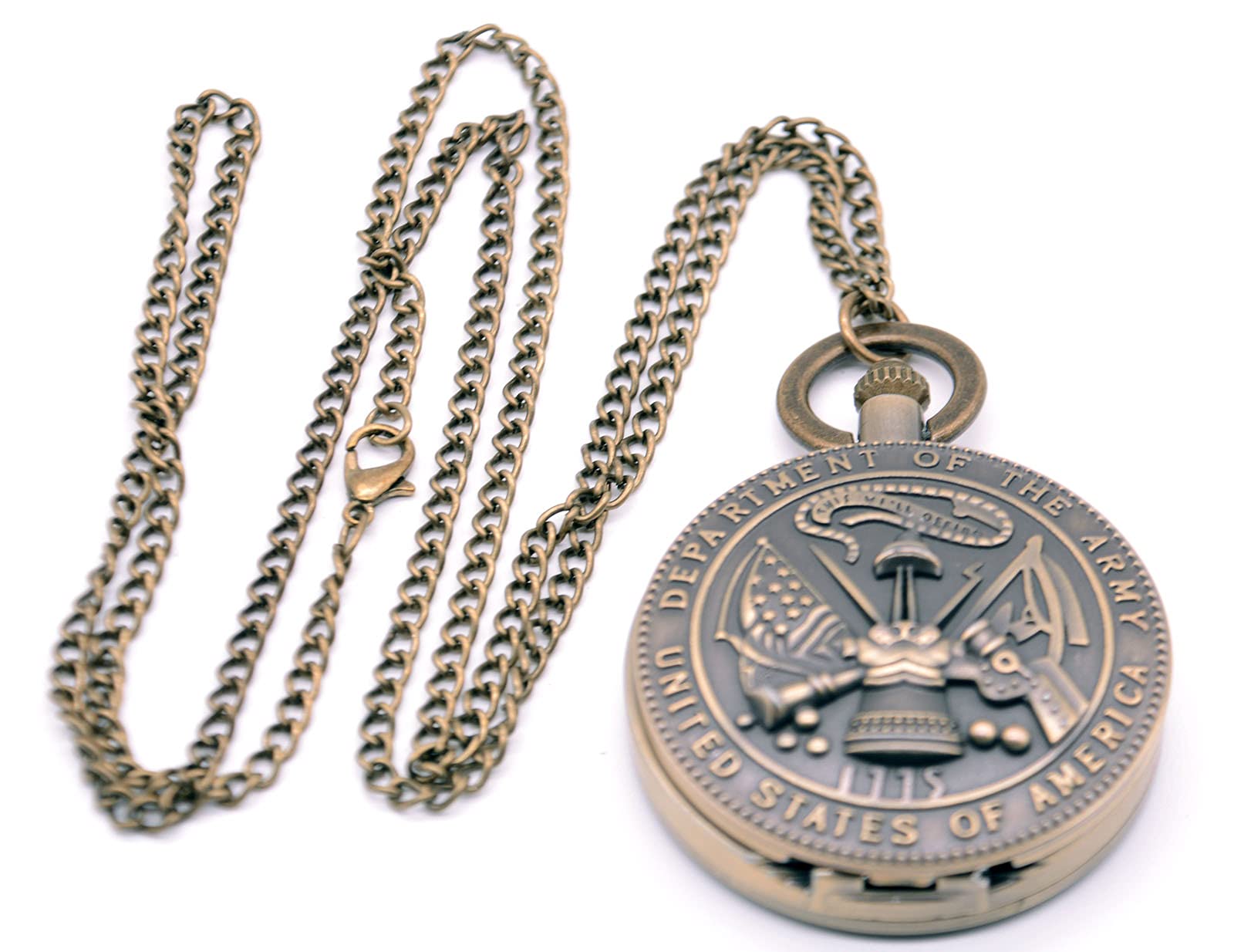 Ddjbdb Mens Pocket Watches with Fob Chain&Necklace Chain Pocket Watch Box Quartz America Department of The Army Bronze