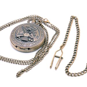 Ddjbdb Mens Pocket Watches with Fob Chain&Necklace Chain Pocket Watch Box Quartz America Department of The Army Bronze