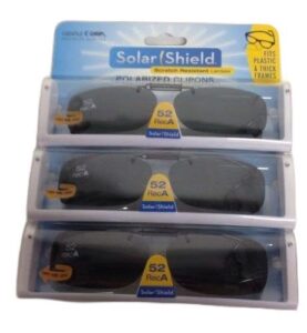 3 solar shield clip-on polarized sunglasses size 52 rec a black frameless scratch resistant new