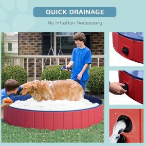 PawHut Foldable Pet Swimming Pool, Portable Dog Bathing Tub, 12" x 63" Plastic Large Dog Pool for Outdoor Dogs and Cats, Red